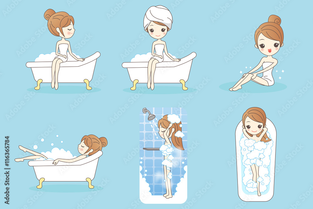 cartoon woamn is taking bath Stock Vector | Adobe Stock