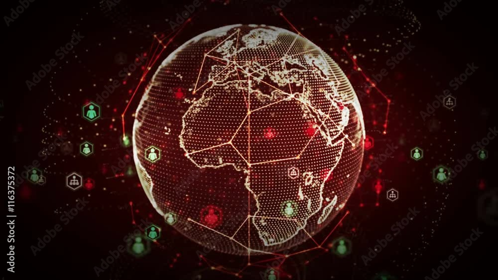 4K Digital World Networks of People Red - A stylized rendering of the ...