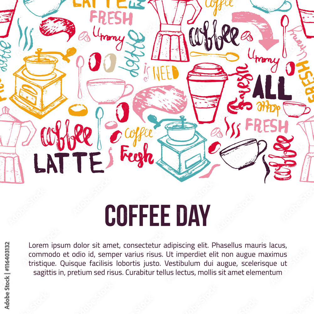 Modern coffee banner lettering. Colorful vector background for wrapping ...