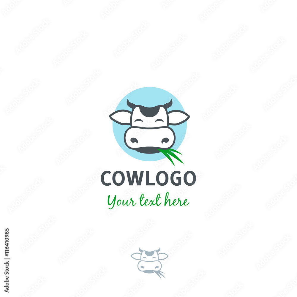 Funny cartoon vector cow with grass logo template. Stock Vector | Adobe ...