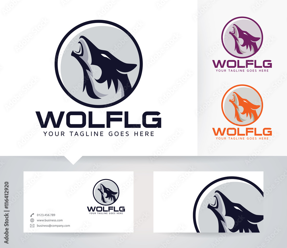 Wolf vector logo with alternative colors and business card template ...