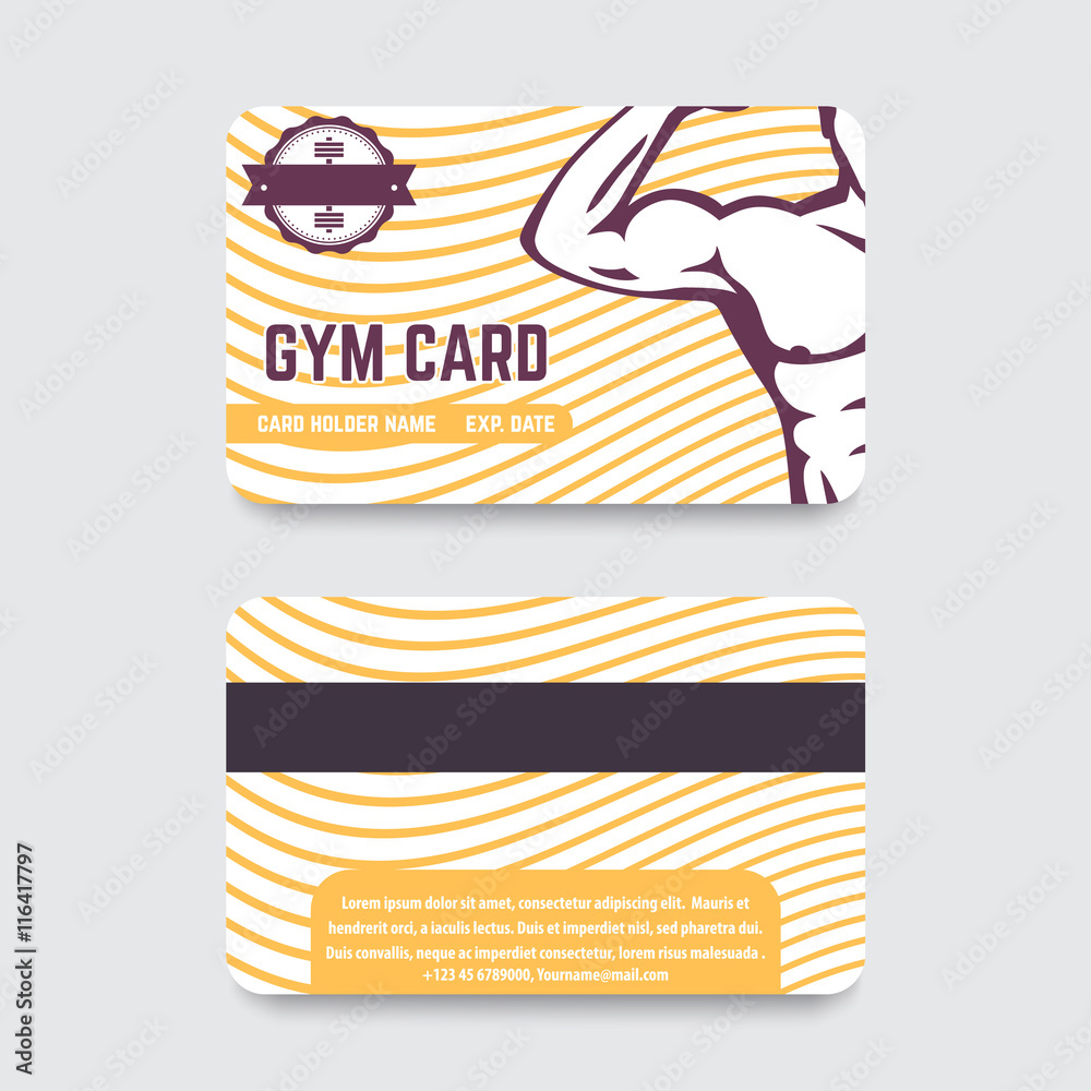 fitness club, gym card design with strong athlete, vector illustration ...