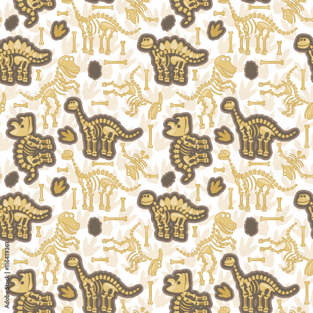 Seamless, Tileable Vector Pattern with Dinosaur Bones and Fossils Stock ...