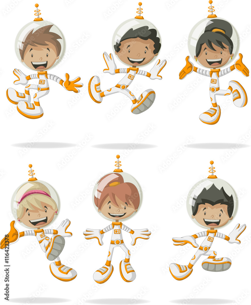 Astronaut cartoon characters in outer space suit Stock Vector | Adobe Stock