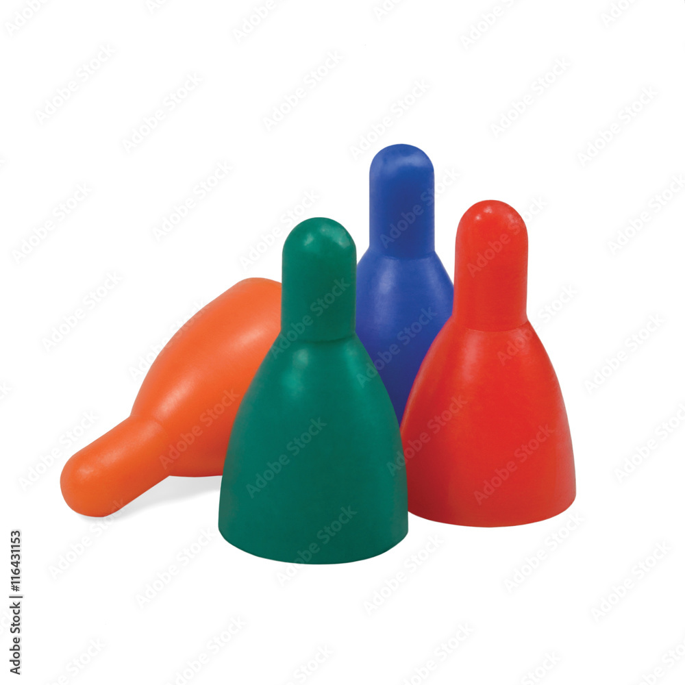 Colored board game pawn figures, large detailed vertical isolated ...
