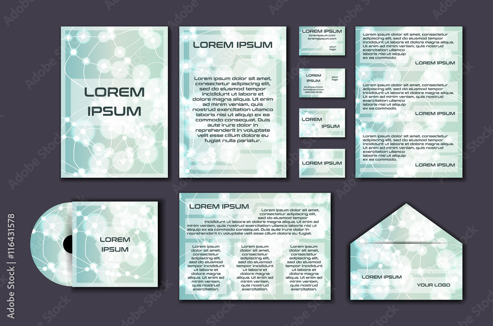 Corporate template set with glowing abstract layout. Vector company ...