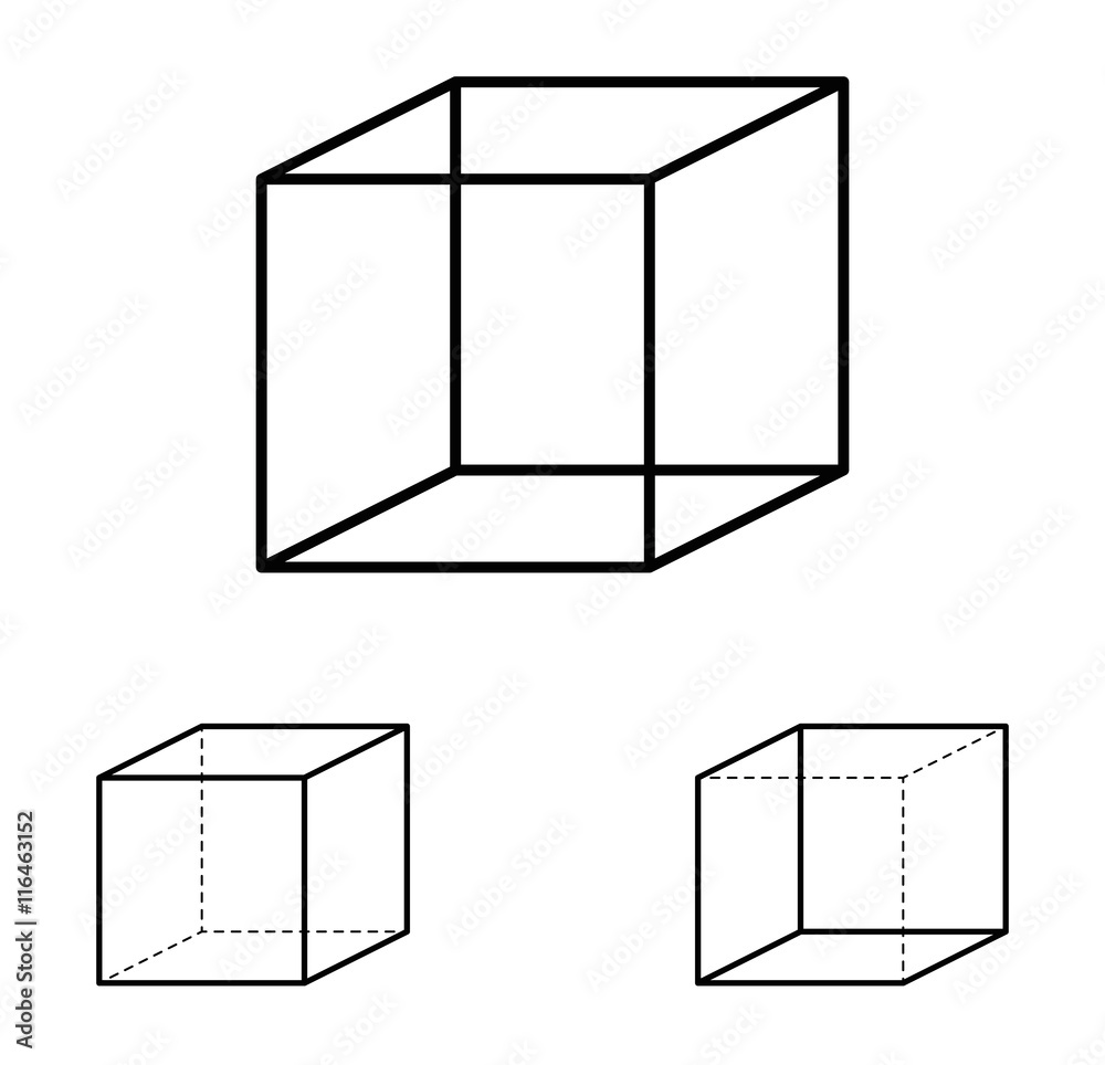 Necker cube optical illusion. Ambiguous line drawing. Most people see ...