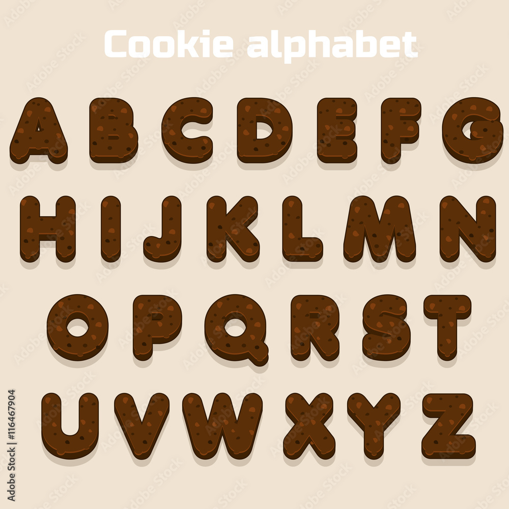Cartoon Chocolate cookie font, biskvit alphabet, food letters Stock ...