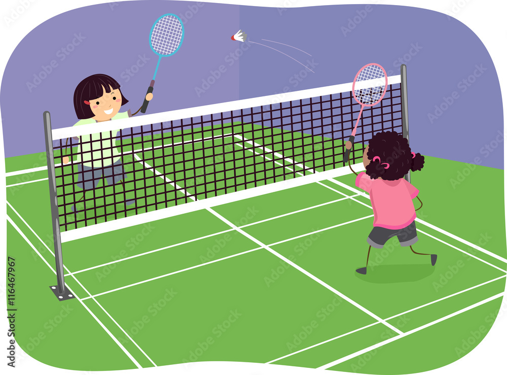 Stickman Girls Indoor Badminton Stock Vector | Adobe Stock