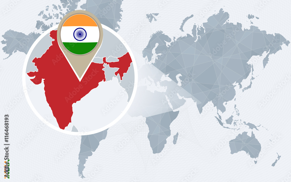 Abstract blue world map with magnified India. Stock Vector | Adobe Stock