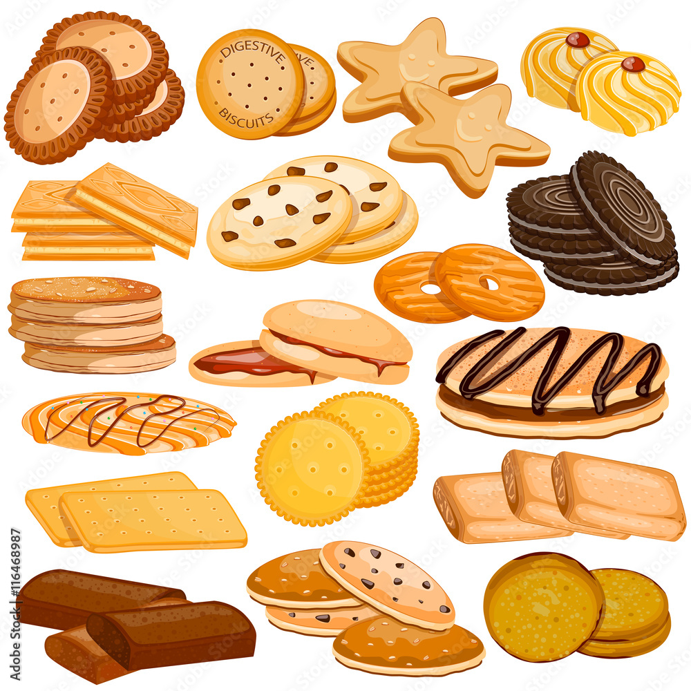 Assorted Biscuit and Cookies Food Collection Stock Vector | Adobe Stock