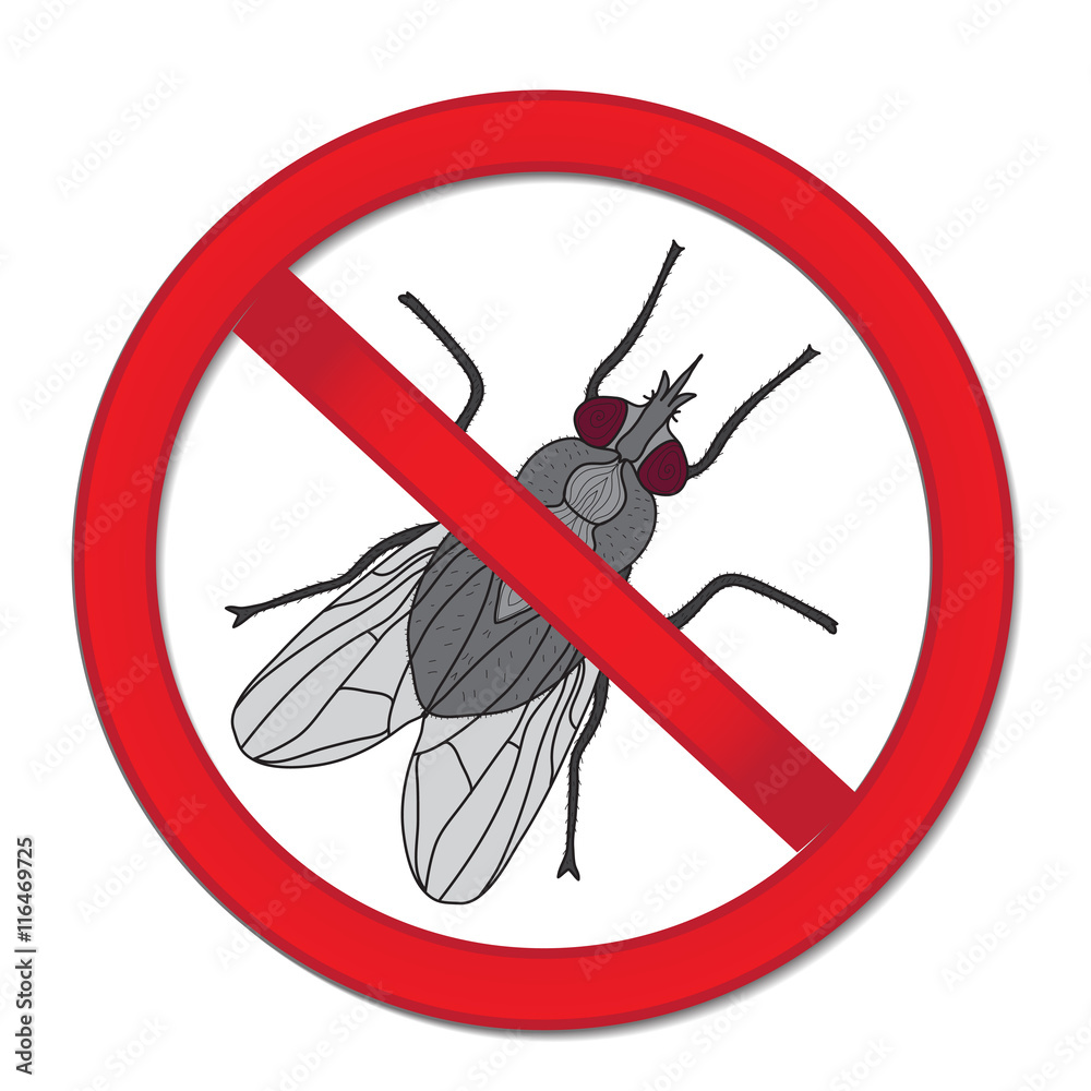 Red sign ban fly. Stop sign of an insect. Vector illustration Stock ...