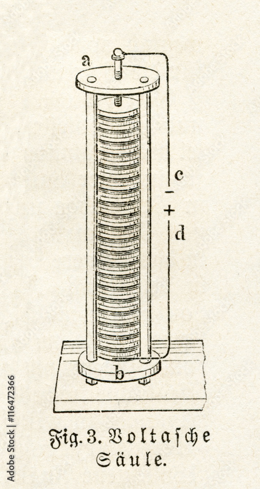 Voltaic pile (from Meyers Lexikon, 1895, 7/46) Stock Illustration ...