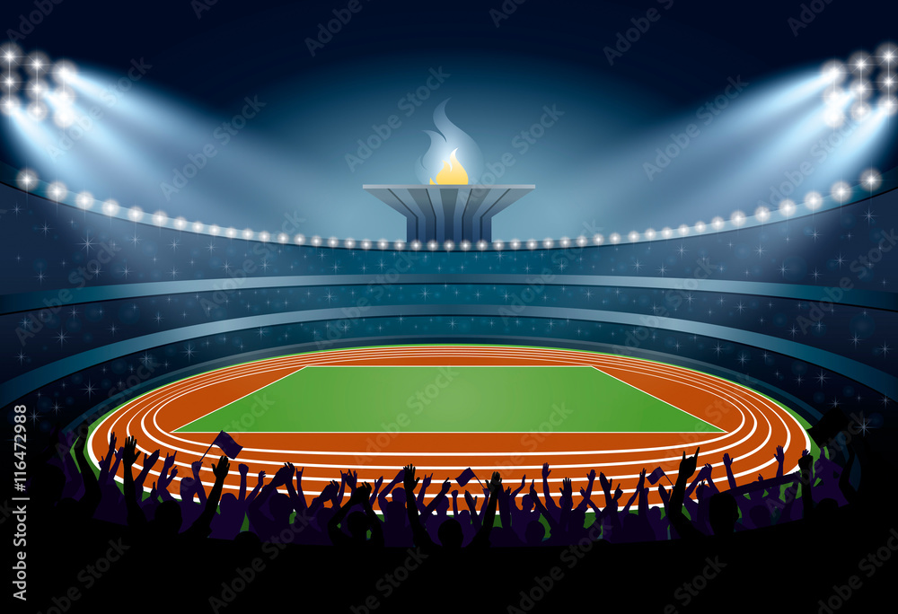 Excited Crowd of People at Athletics Stadium. Summer Games 2016. Stock ...
