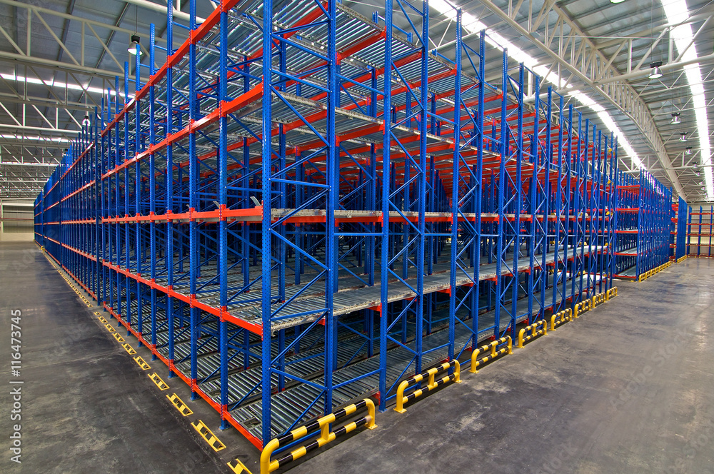 Distribution center warehouse storage shelving system Stock Photo ...