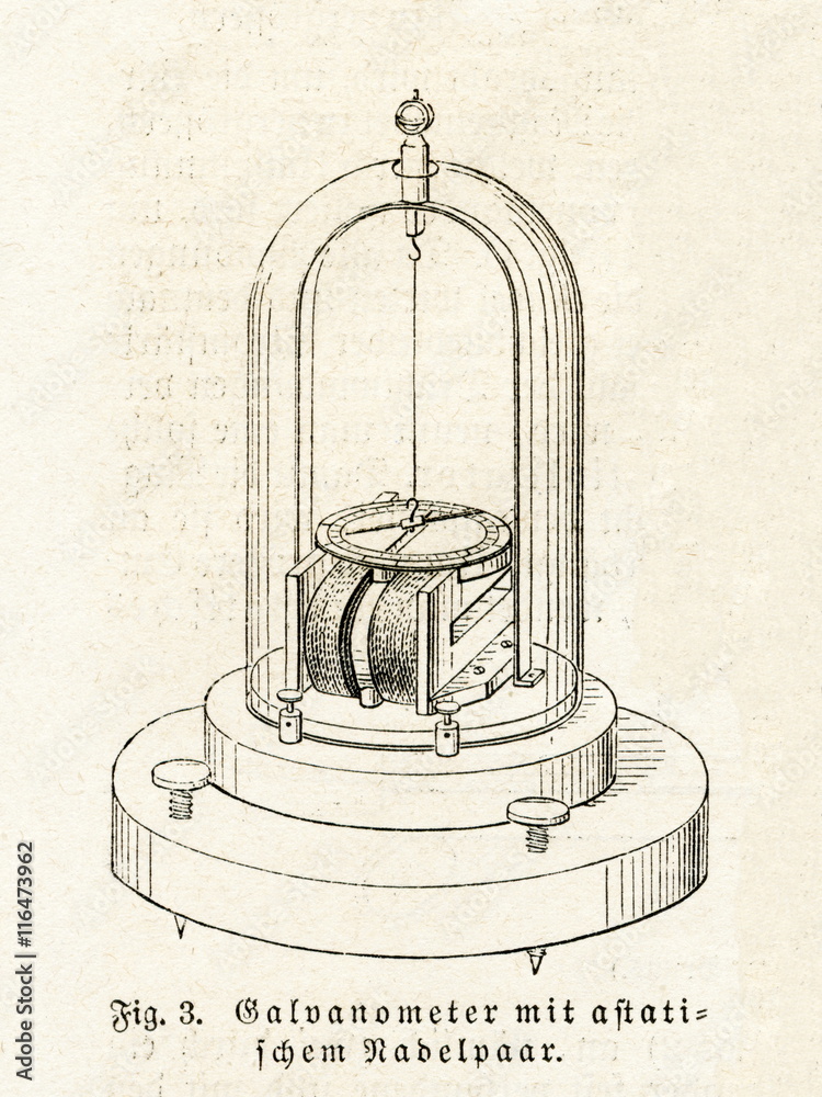 Astatic galvanometer (from Meyers Lexikon, 1895, 7/54), Stock ...