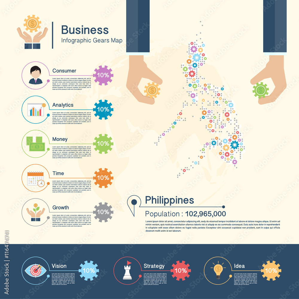 Business Infographic with gears,Philippines map Stock Vector | Adobe Stock
