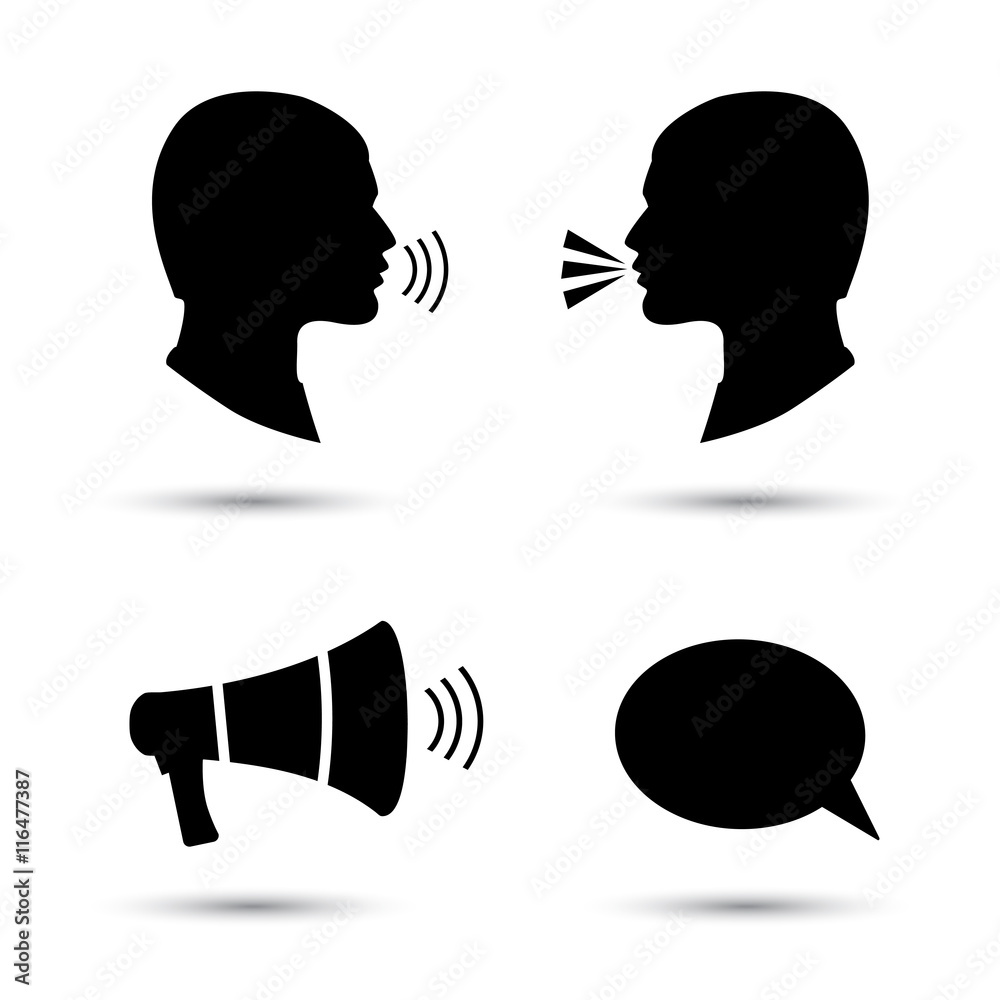 Talk or speak icons. Loud noise symbols Stock Vector | Adobe Stock