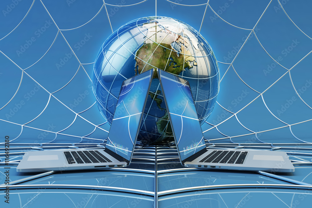 Global computer network connection, online communication and internet ...