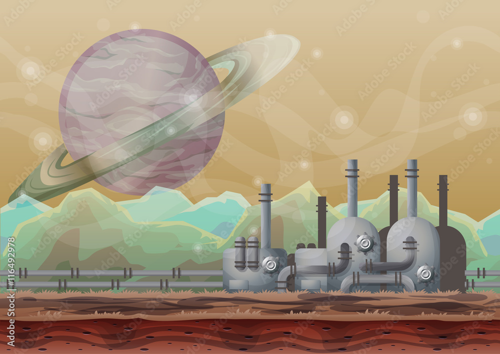 Cartoon vector space landscape background with separated layers for ...