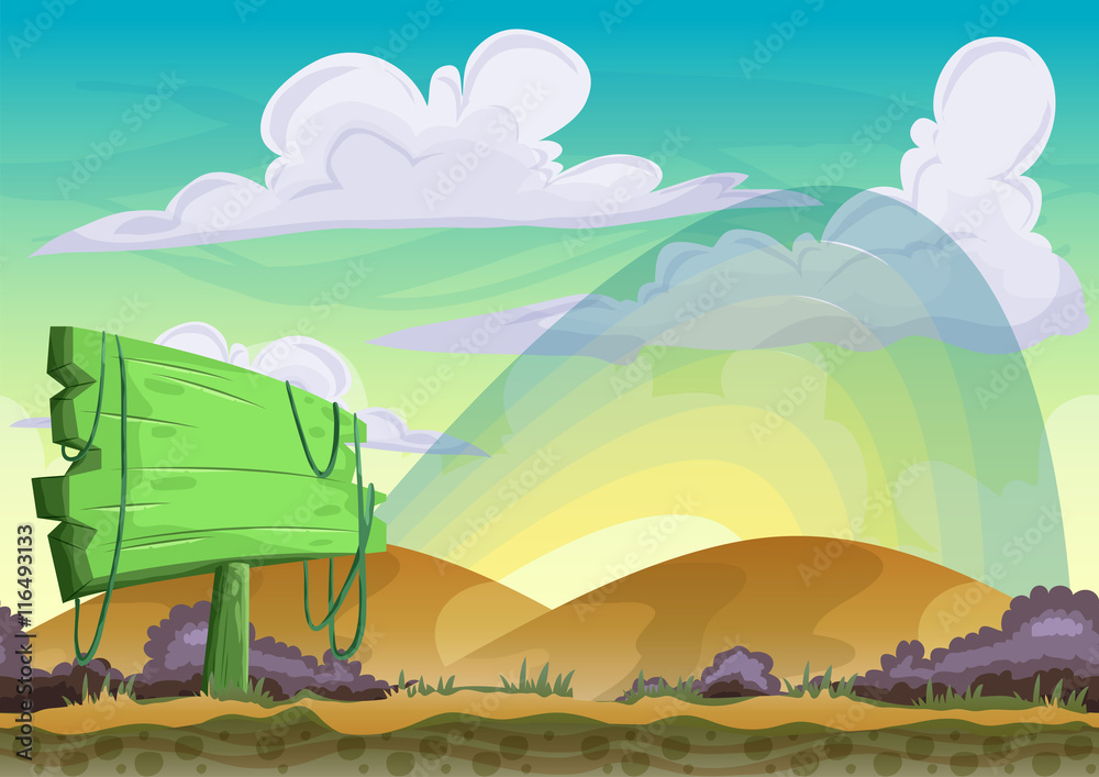 Cartoon vector landscape with separated layers for game and animation ...