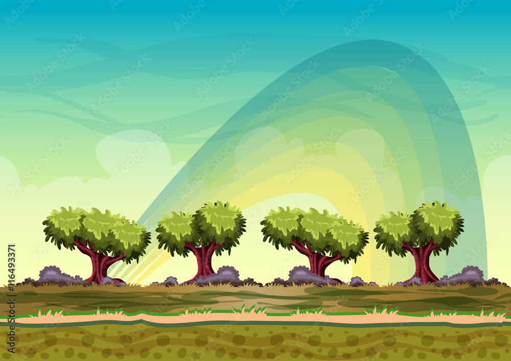Cartoon vector landscape with separated layers for game and animation ...