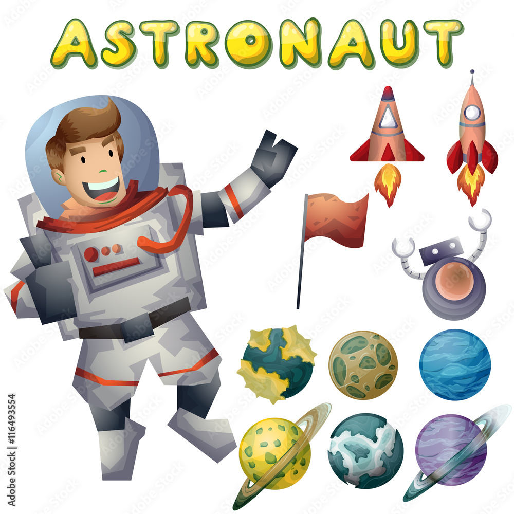 astronaut spaceman vector cartoon with separated layers for game and ...