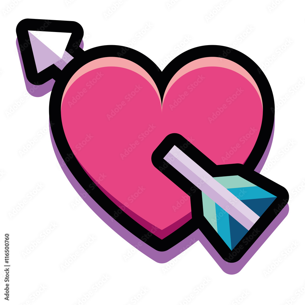 Cartoon Heart With Arrow Isolated On White Background Stock Vector ...