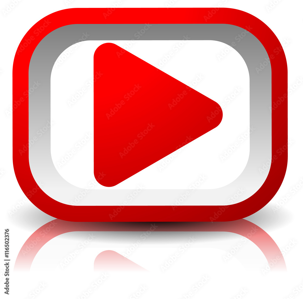 3d rectangular play button with shadow and reflection isolated o Stock ...