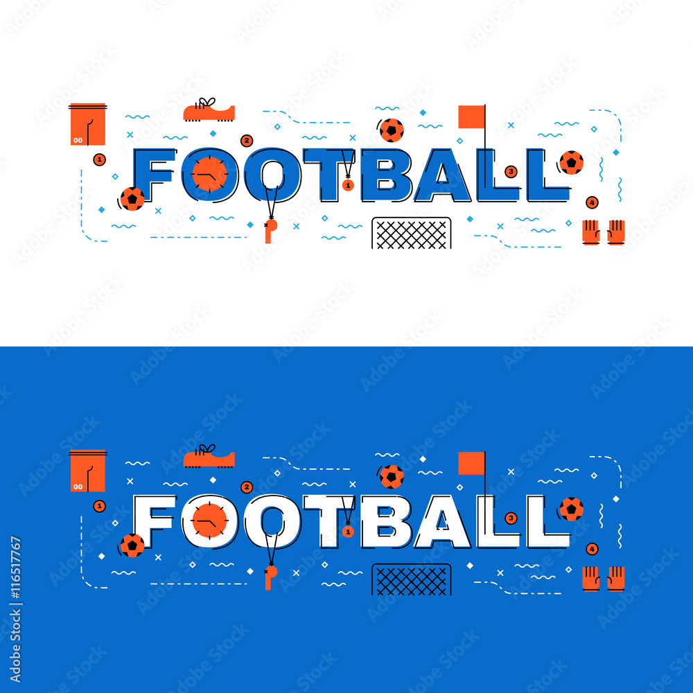 Football banner, football lettering flat line design with ico Stock ...
