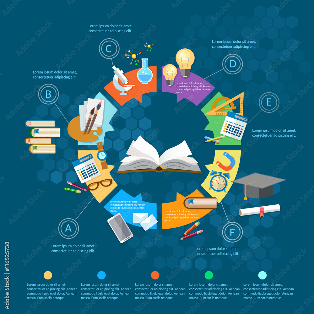 Education infographics open book of knowledge school background Stock ...