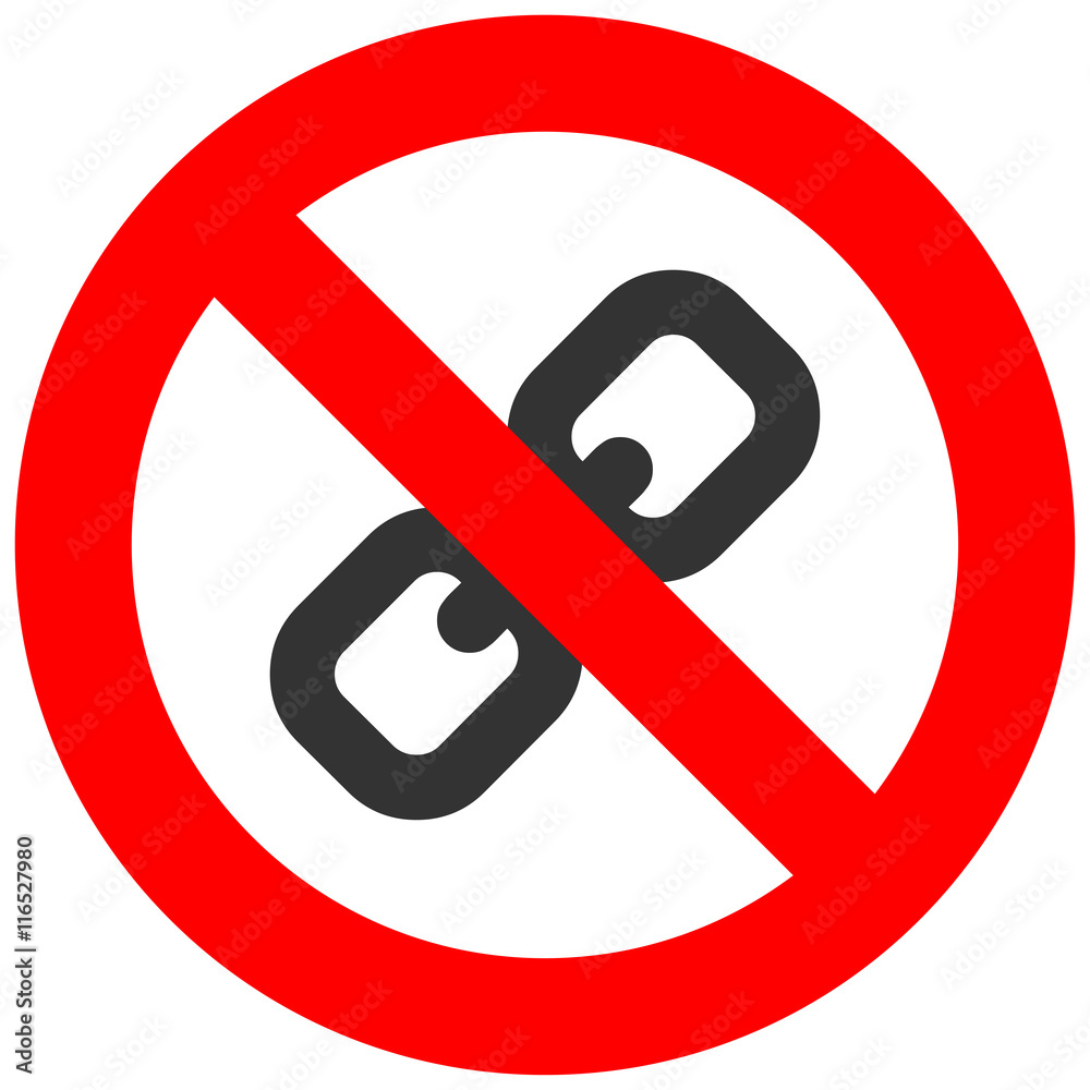 Prohibition sign with chain icon isolated on white background. Using chain is forbidden vector ...