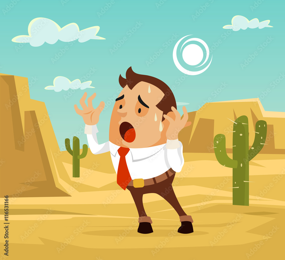 Man character lost in desert. Need help. Vector flat cartoon ...