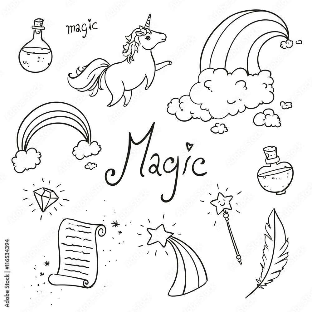 Vector Illustration of Hand Drawn Magic Doodles Stock Vector | Adobe Stock