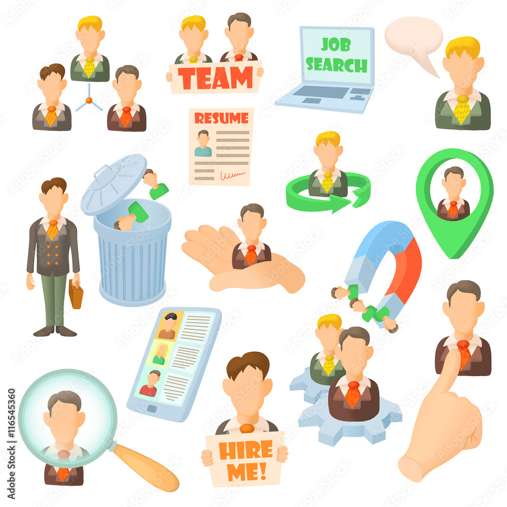 Human resource icons set in cartoon style. Business team set collection ...