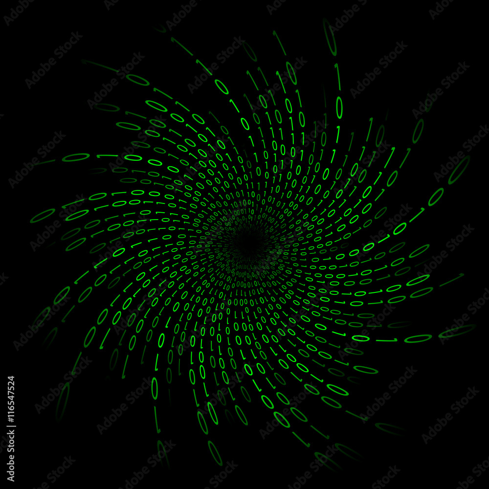 Vortex of binary code on screen. Abstract vector background. Data and ...