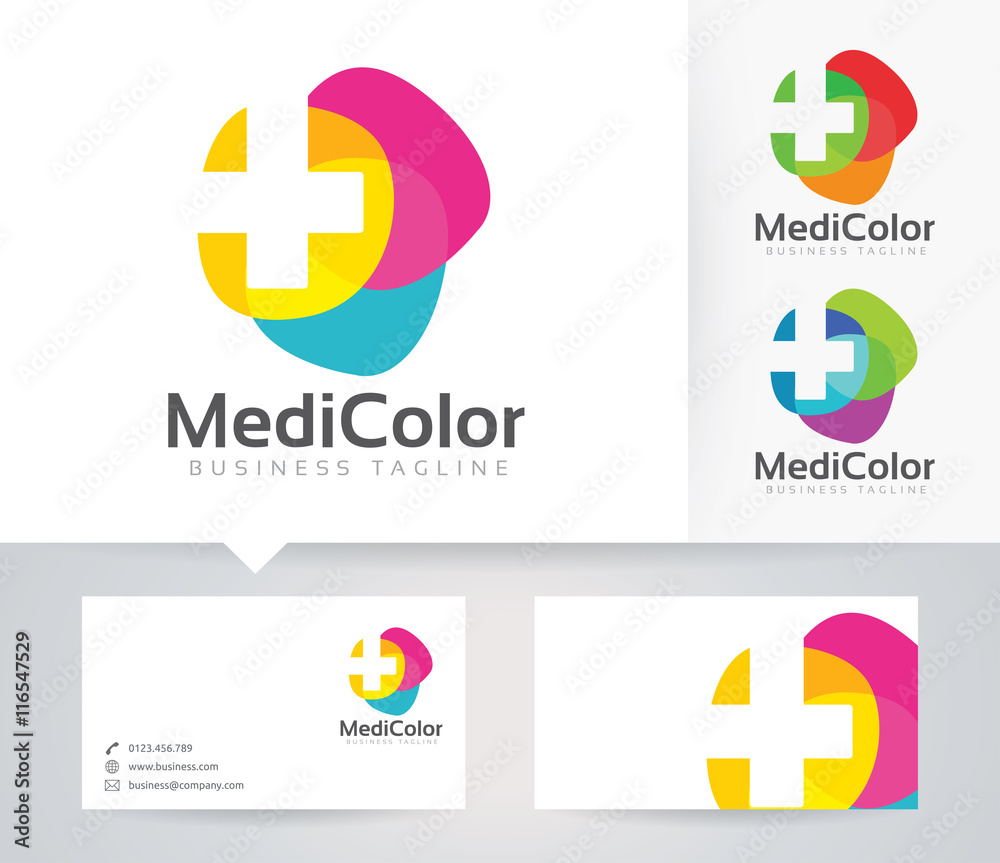 Medical Color vector logo with alternative colors and business card ...