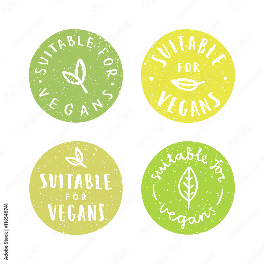suitable-for-vegans-set-of-vegan-hand-drawn-badges-stock-vector