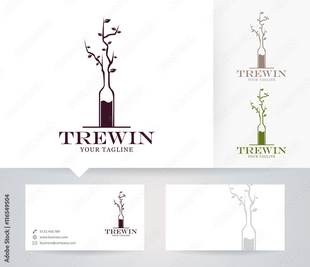 Tree Wine vector logo with alternative colors and business card ...