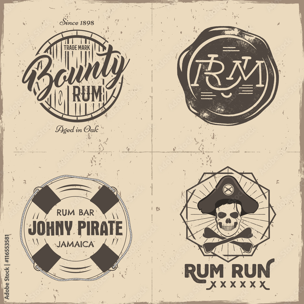 Set of vintage handcrafted pirates emblems, labels, logos. Isolated on ...