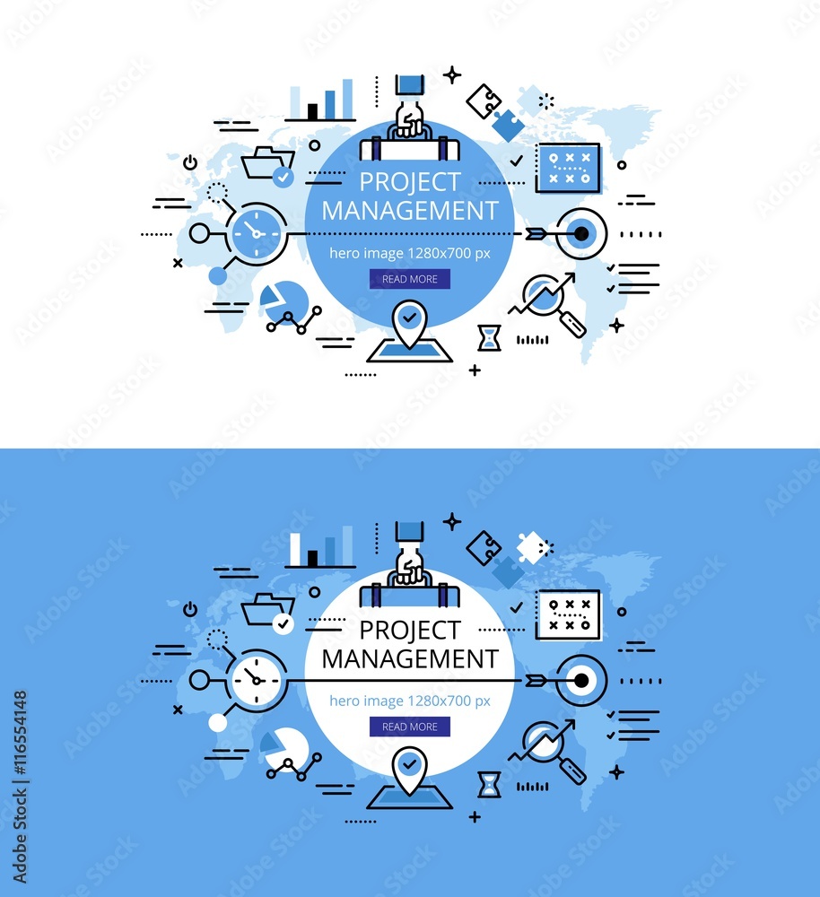 Project Management. Flat line color hero images and hero banners Stock ...