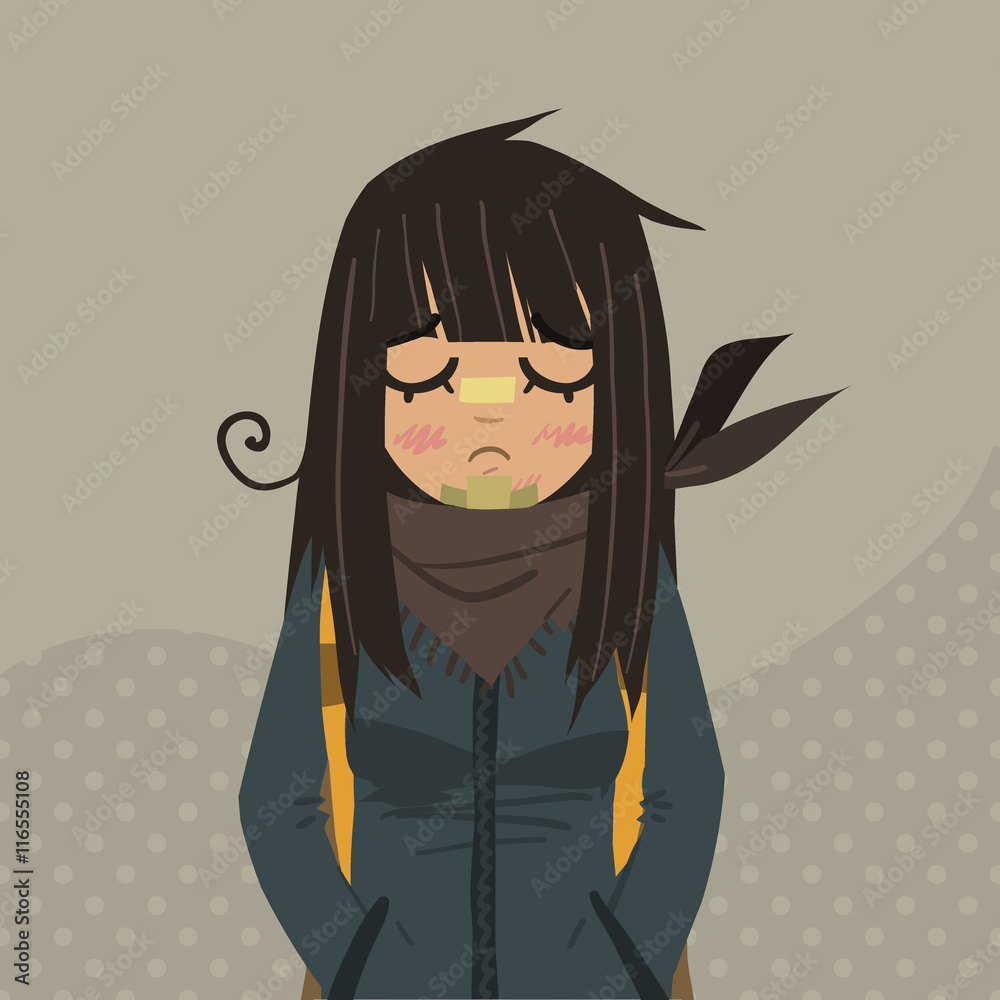 Cartoon sad girl mascot. Stock Vector | Adobe Stock