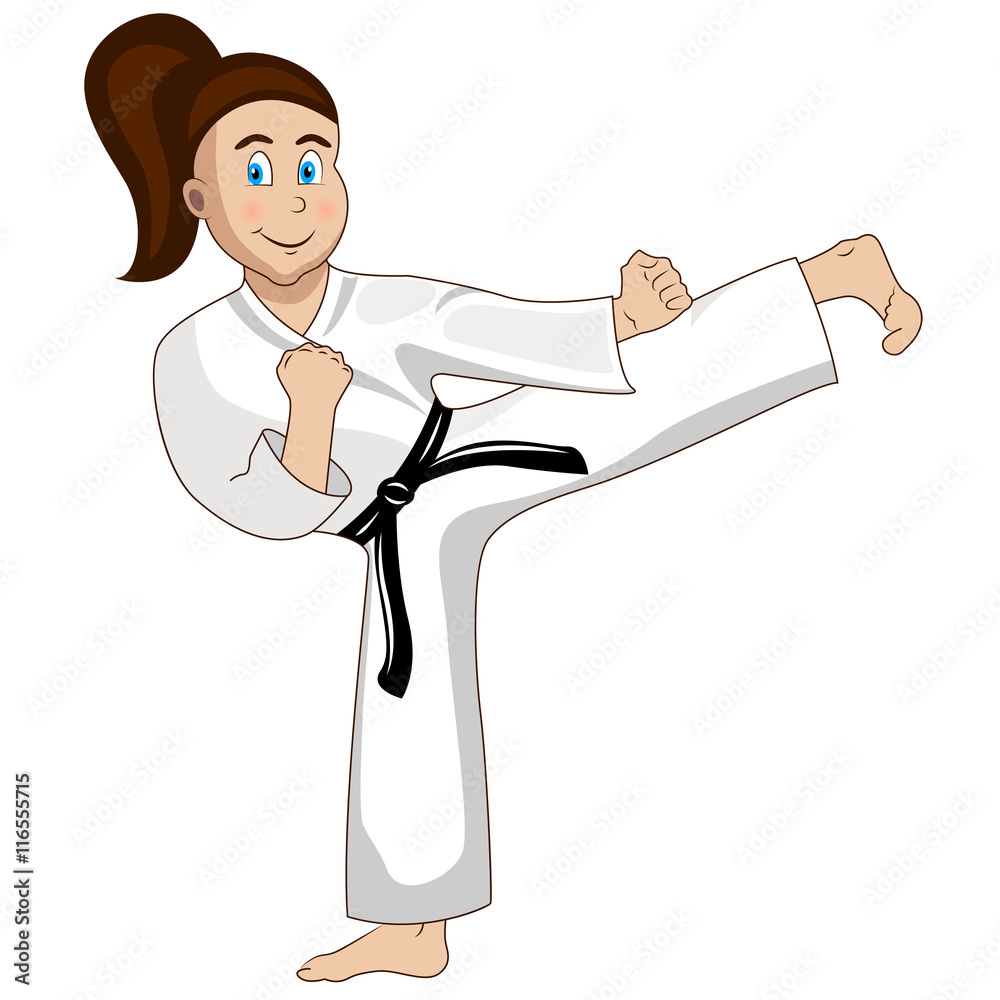 Cartoon Girl is dressed in kimono kicks Stock Vector | Adobe Stock