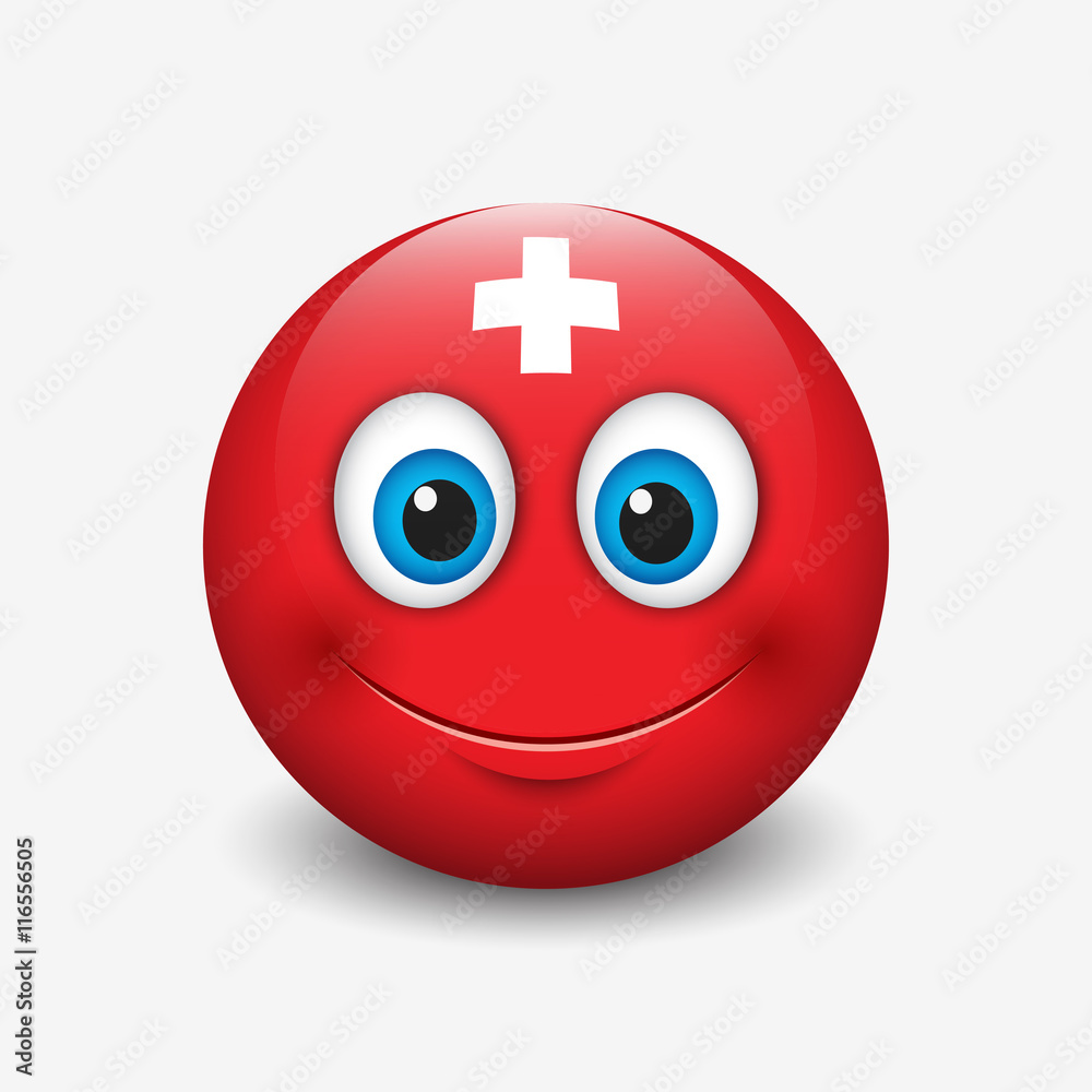 Cute emoticon isolated on white background with Switzerland flag motive ...