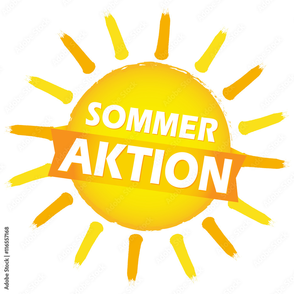 Sommer Aktion Sonne mit Sonnenstrahlen Stock Vector | Adobe Stock