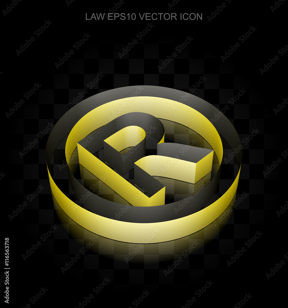 Law icon: Yellow 3d Registered made of paper, transparent shadow, EPS ...