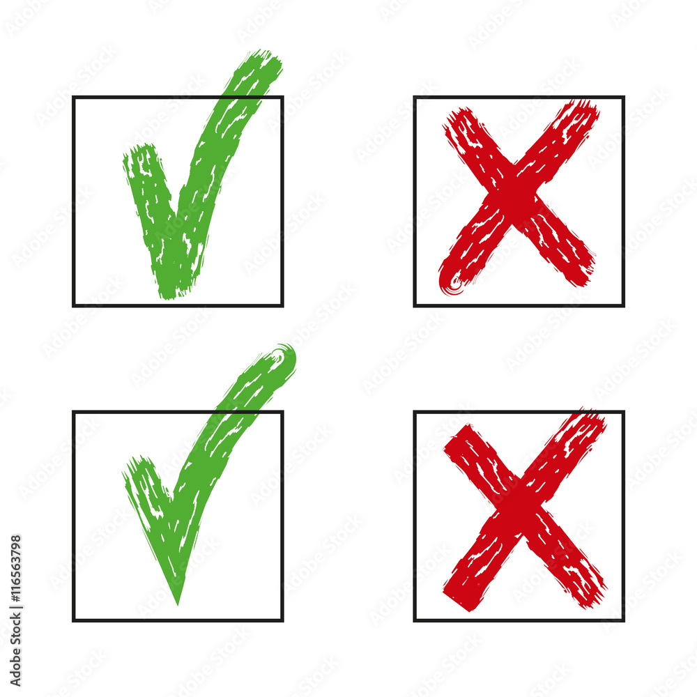 Vector brush painted check marks. Yes and no symbols. Stock Vector ...