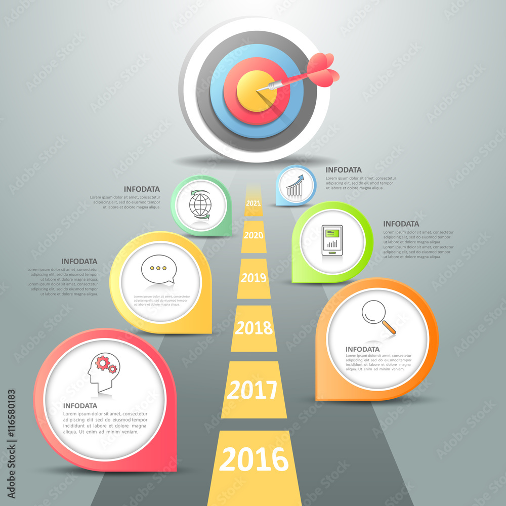 Steps to target infographic 6 options, Business concept infographic ...