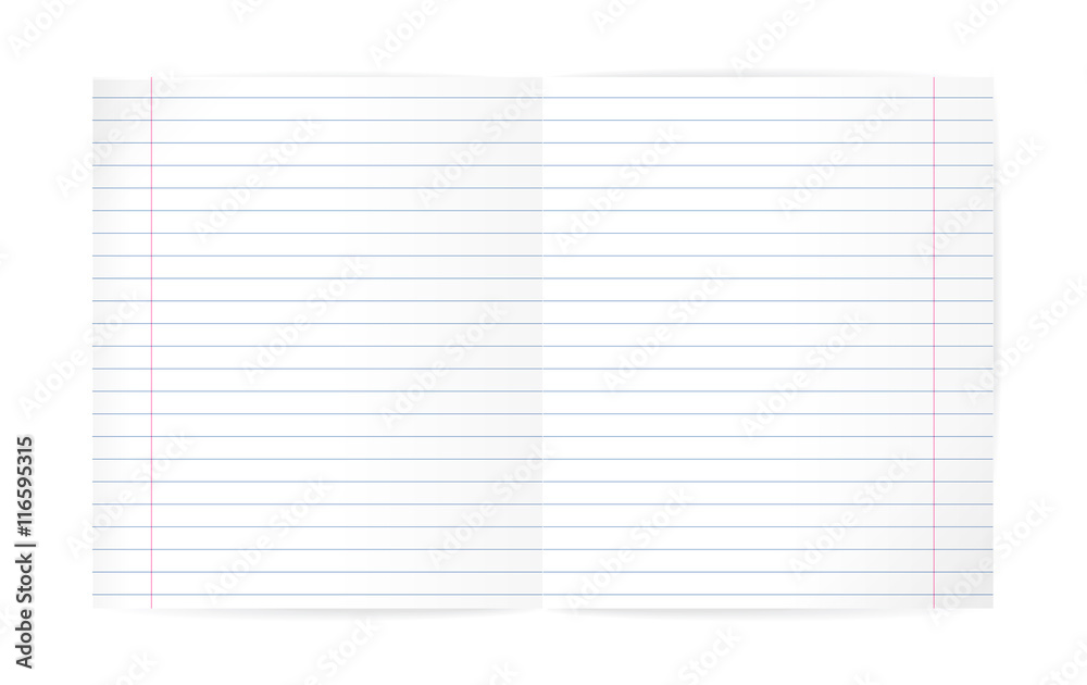 Vetor de Lined Exercise book and red margin. Double pages paper sheet ... Vetor de Lined Exercise book and red margin. Double pages paper sheet ...