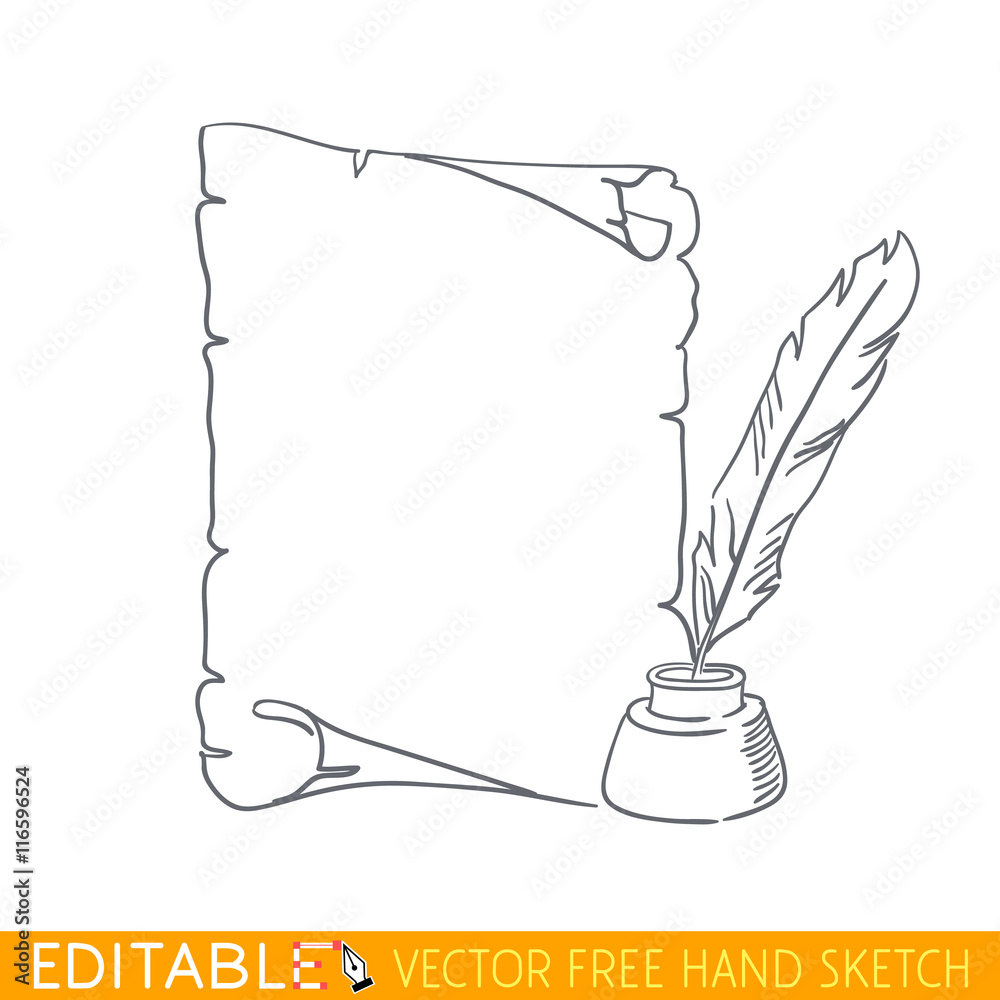 Pen Ink Parchment. Old paper. Editable vector illustration in free hand ...